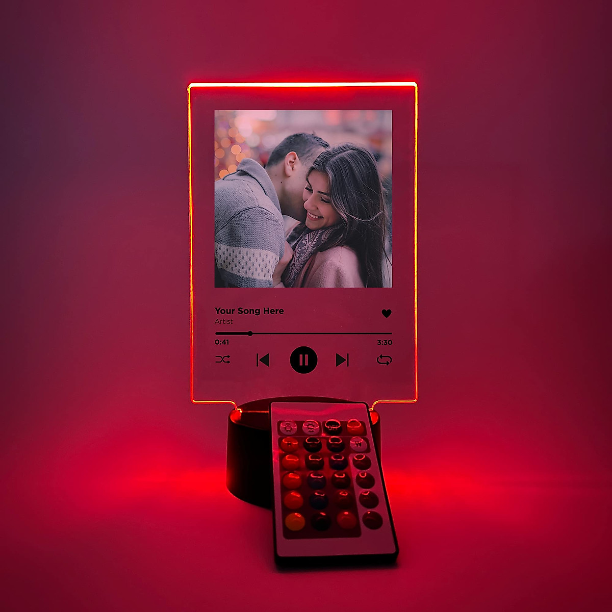 Custom Personalized Photo Song Framed Lyrics Music Scannable Code Album Cover Picture LED Light Up Stand Anniversary Wedding Couple Girlfriend Boyfriend Family Lamp 16 Color Options & Remote
