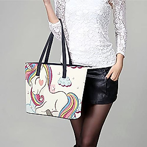 Womens Handbag Unicorn And Clouds Pattern Leather Tote Bag Top Handle Satchel Bags For Lady