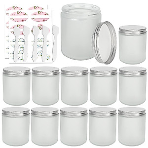 12 Pack 8 oz Round Frosted Glass Jars with Silver Metal Lids, 240ml Matte Clear Empty Candle Jars Cosmetic Jars Food Storage Containers, Canning Jars For Spice,Powder,Liquid,Sample,Face Cream Lotion