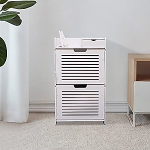 2 Tier Portable Shoe Storage Organzier Modern Shoe Cabinet Tipping White Shoe Cabinet, Shoe Rack Storage Organizer for Closet Hallway Bedroom Entryway