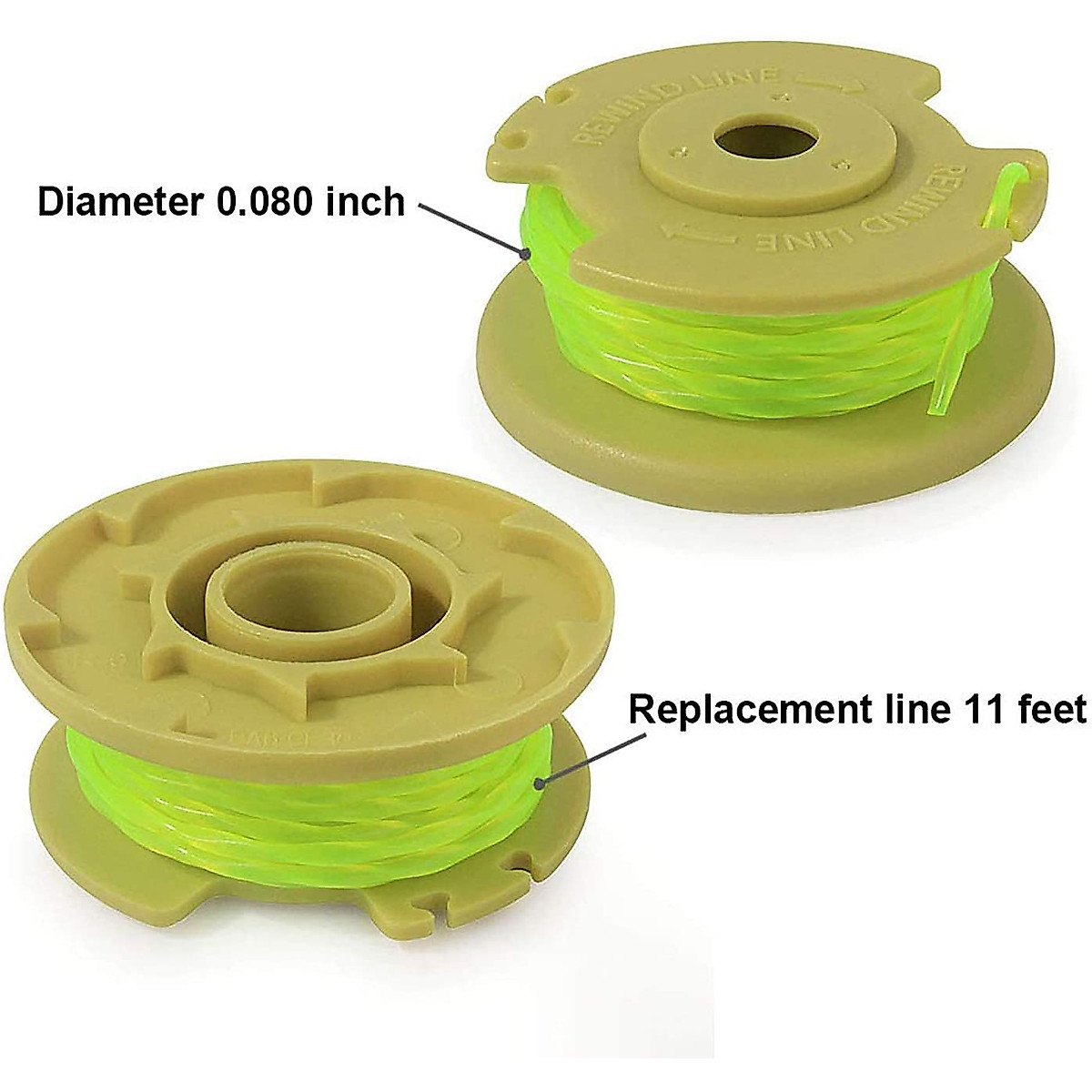 Eyoloty AC80RL3 11ft 0.080" Replacement Trimmer Spool for Ryobi One Plus 18v 24v and 40v Cordless Trimmers Line Refills Weed Wacker Auto-Feed Twist Single Line Parts(6 Spool,1Cap)