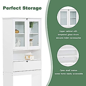 ivinta Over The Toilet Bathroom Storage Cabinet with Adjustable Shelf, Space-Saving Wooden Over Toilet Bathroom Organizer Wall Mounted Rack, 10Dx23.6Wx67.5H (White)