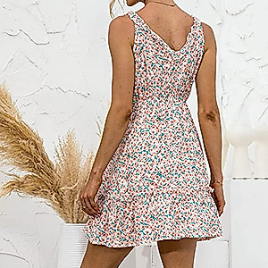 Spring Dress for Women Summer Dress Women's Ruffled V-Neck Floral Dress Mini Suspender Dexy Women's Dress Womens Tunics Dresses Summer Dress Short Cocktail Dress Plus Size When is Prime Pink