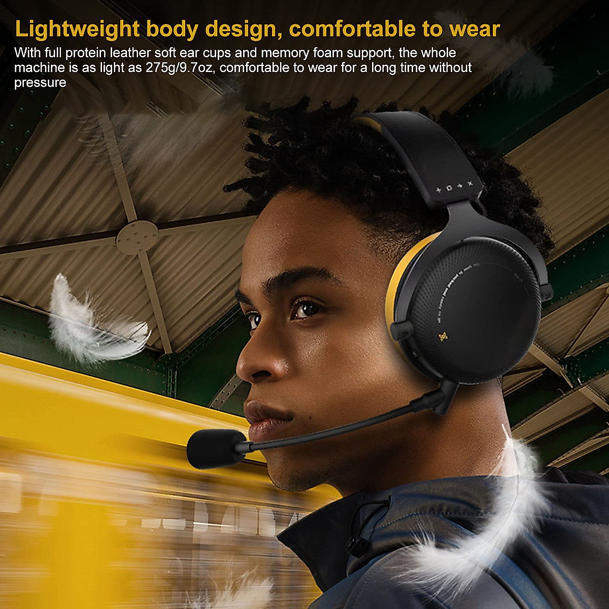 Tangxi Wireless BT Gaming Headsets with Microphone, RGB Light Stereo Gamers Headphones, Wired Over Ear Computer Headset with Mic for PC,Switch, Phone, Tablet(Yellow)