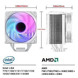upHere CPU Air Cooler,5 Heat Pipes,Anodized Aluminum Fins,120mm PWM High-Performance Fan,Infinity Mirror with 5V Addressable RGB Lights Sync,AMD AM4 Ryzen/Intel,White Edition,C2T5-ARGB
