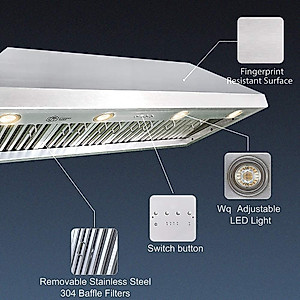 CT Copper Tailor Built-in Range Hood Insert Vent 48 Inch, 1150 CFM with 4-Speed Fan, LED Light, Dishwasher-safe Baffle Filter,Stainless Steel