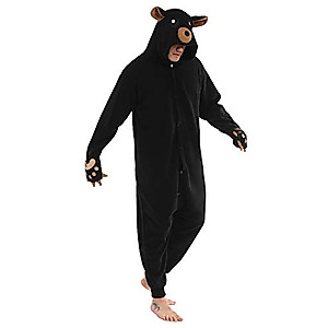 dressfan Animal Onesie Bear Onesie Cosplay Costume with Paw glove black white (S(59"-63"), Black)