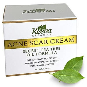 Keeva Organics Intensive Acne Scar Removal Treatment Cream For Acne Scars - 7X Faster Healing Results - Secret Tea Tree Oil Organic Ingredients - For Face, Back and Butt - From