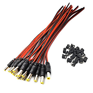 DEVMO 20PCS DC Power Jack Socket Connector 5.5 x 2.1mm DC-005 Black Barrel-Type PCB Mount + 12V DC Power Jack Connector Cable