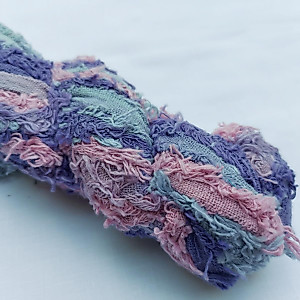 Recycled Cotton Frizz Ribbon,Weaving,Crochet, Cotton Yarn, Cotton Ribbon,Raw Edge Ribbon,Wrapping 100 Gram Hank Blue Pink Mix Color(1 Hank) (Blue Pink)