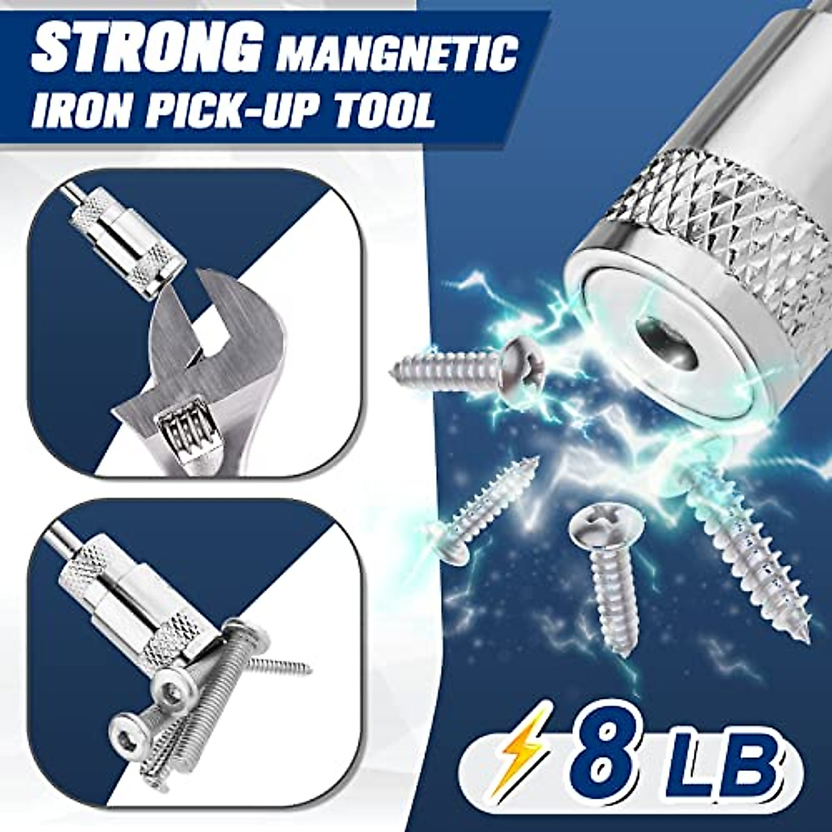 Magnetic Wristband, SURGEDO Magnetic Wrist Tool Holder with Strong Magnet for Screws, Also Includes Retractable Magnet Pick-Up Tool with LED, Small Gifts for Dad Men Husband