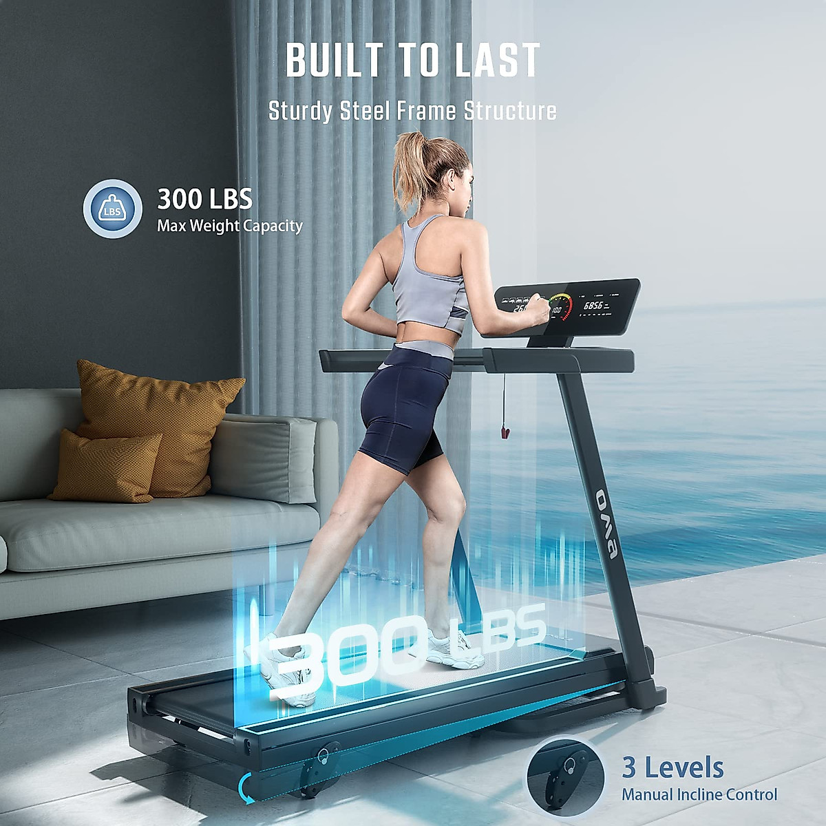 OMA Home Treadmills 1012EB 7200EB, Max 2.5HP 300 LBS Capacity Folding Treadmill with LED Display, 36 Preset Programs, Running Exercise Machine for Home Office Black