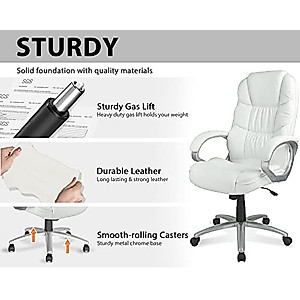 Ergonomic Office Chair, Height Adjustable Pu Leather Office Chair with Padded Armrests and Lumbar Support, 250 Lbs Heavy Duty Swivel Desk Chair Computer Chair for Men Women, Desk Chairs with Wheels