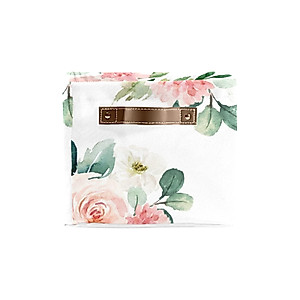 Pink Rose Flower Personalized Custom Name Waterproof Storage Boxs Baskets Clothts Towel Book for Bathroom Office 1 Pack