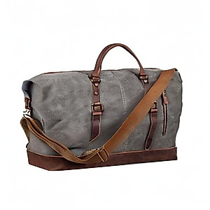 S-ZONE Oversized Leather Canvas Duffel Shoulder Weekender Mens Overnight Bag