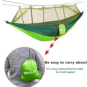 IDEALUX Camping Hammock with Net, Lightweight Portable Double Parachute Hammocks, 210T Nylon, High Capacity and Tear Resistance, Perfect for Camping, Backyard Relaxation (Green)