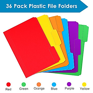Gloween 36 Pack Plastic File Folders, Assorted Colors File Folders Letter Size, 1/3 Cut Tab Great for Documents Organizing and Easy Files Storage