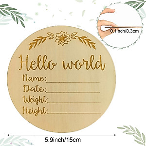 Birth Announcement Sign 6 Inch Hello World Newborn Baby Name Signs for Nursery, Welcome Baby Shower Announcement Sign for Hospital, Wooden Name Sign for New Baby