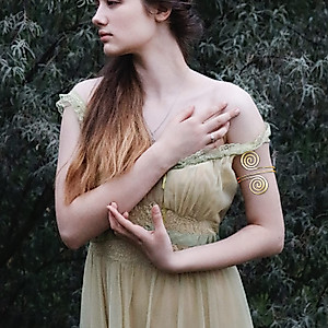 RechicGu Swirl Gypsy Boho Armband Upper Arm Cuff Victorian Filigree Bangle Bracelet Adjustable Armlet Belly Dance Gift Gold