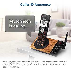 AT&T CL82267 DECT 6.0 2-Handset Cordless Phone for Home with Answering Machine, Call Blocking, Caller ID Announcer, Intercom and Long Range, Black & Wood Grain Finish