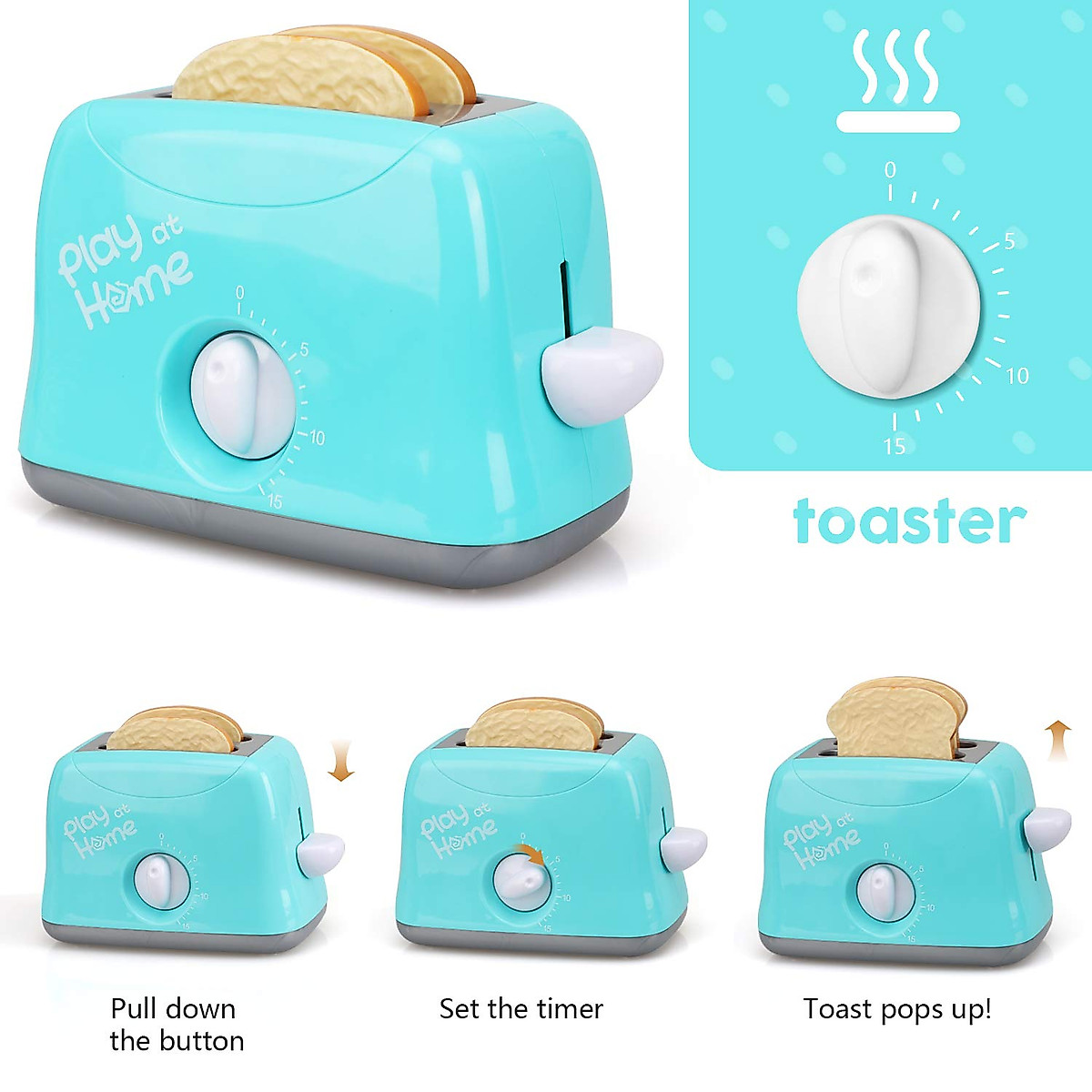 TOY Life Play Kitchen Accessories Toddler Kitchen Playset Toy Kitchen Appliances Kitchen Sets for Kids Ages 4-8 Kid Blender Toy Toaster Kitchen Set with Realistic Light Sound Gift for Girls Boys