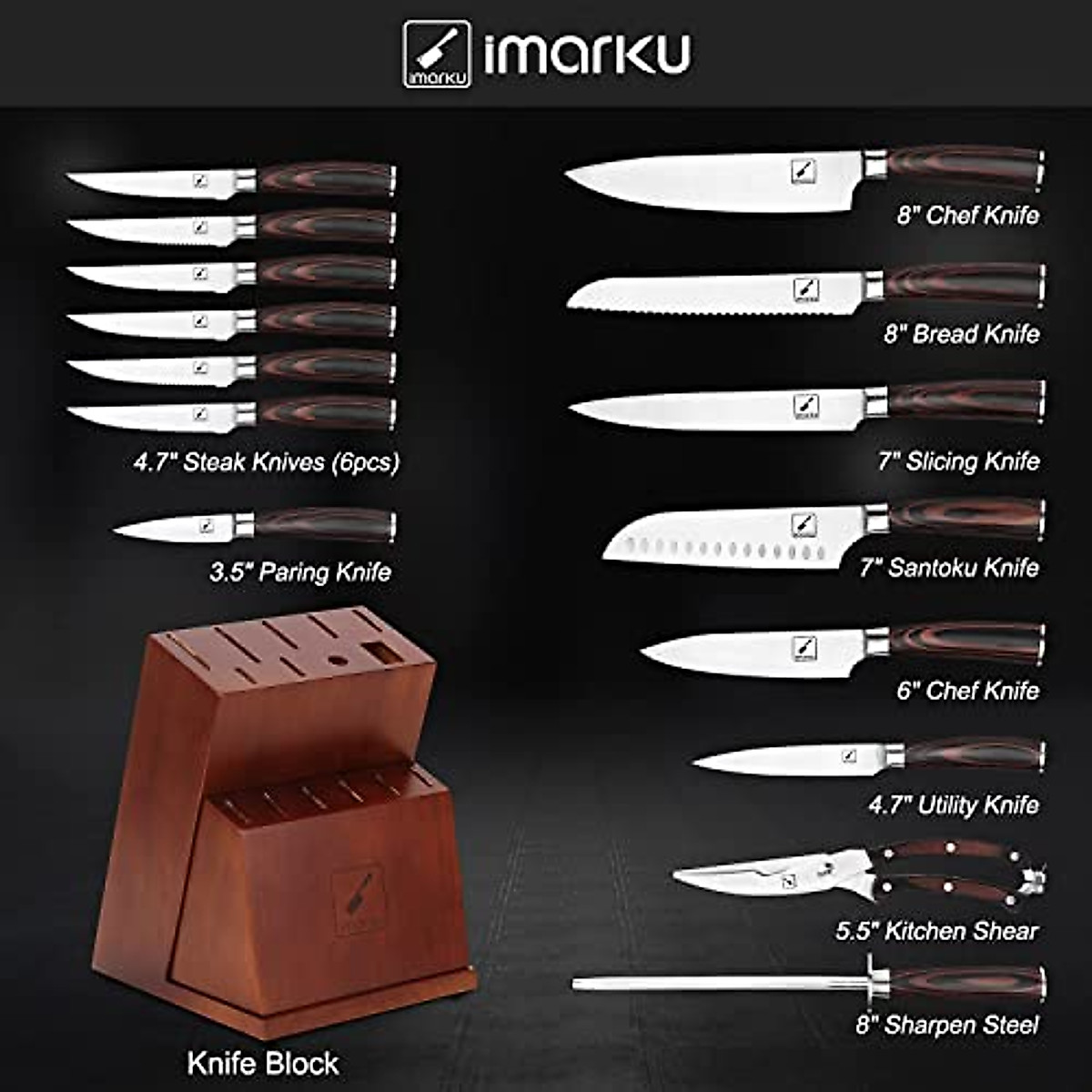 Knife Set, imarku 16-Piece Premium Kitchen Knife Set, Ultra Sharp Japanese Stainless Steel Knife Set with Block and Knife Sharpener, All-in-one Practical Knives Set for Kitchen, Father Day Gifts