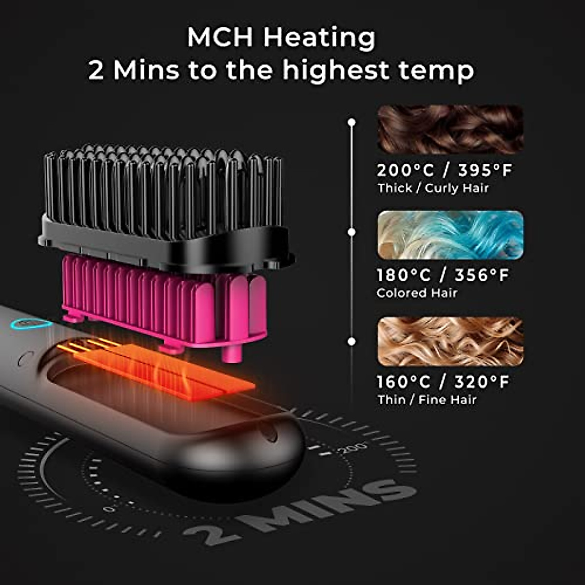 TYMO Porta Cordless Hair Straightener Brush | Mini Portable Straightening Brush for Travel | Negative Ion Hair Straightener Styling Comb | USB Rechargeable Feature | Safety Anti-Scald Design