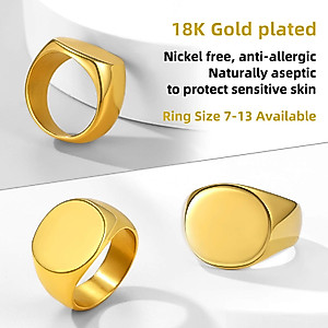 GOLDCHIC JEWELRY Statement Rings For Women, 18K Gold Plated Stainless Steel Classical Simple Plain Signet Pinky Stacking Ring