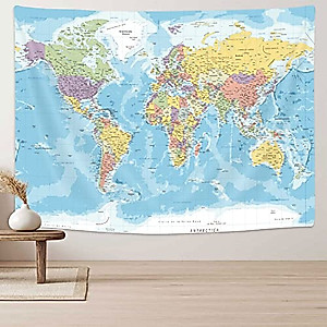 Educational World Map Tapestry Wall Art Hanging for Students Kids Boys Teachers, Map of the World Countries and Major Cities Wall Tapestry Educational Tapestry for School Classroom Office Home Bedroom Dorm