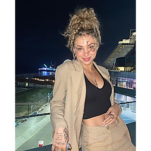 OQQ Women's 2 Piece Tank Top Ribbed Sleeveless Sexy Deep V Neck Removable Cups Yoga Crop, Black,white, Small