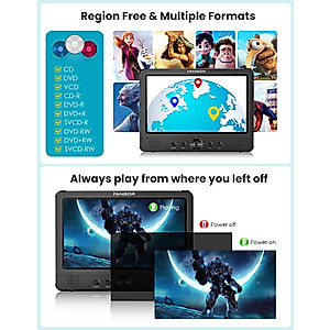 FANGOR 10.5" Portable DVD Player for Car, Car DVD Player Dual Screen with HDMI Input/Output, Support Full HD Transmission, USB/SD, 5 Hours Rechargeable Battery, Last Memory (1 Player+1 Monitor)