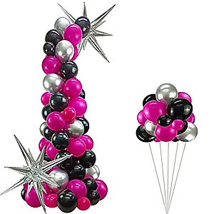 Visondeco Hot pink balloon garland kit - 112pcs Hot Pink Balloons with Black and Silver Balloons, Silver Explosion Star Foil Balloons, Metallic Silver Balloons, Pink and Silver Black Balloons