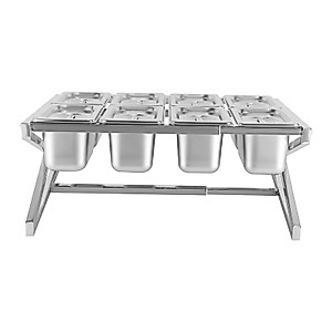 QUEMARQUE Pizza Topping Station, Double Layer Stainless Steel Seasoning Containers with Lids, 8 Compartment Trays Food Prep Station for Prepping Ingredients and Toppings
