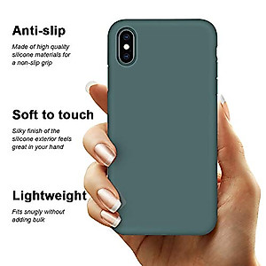 iPhone Xs Max Case, Anuck Soft Silicone Gel Rubber Bumper Case Anti-Scratch Microfiber Lining Hard Shell Shockproof Full-Body Protective Case Cover for Apple iPhone Xs Max 6.5" 2018 - Pine Green