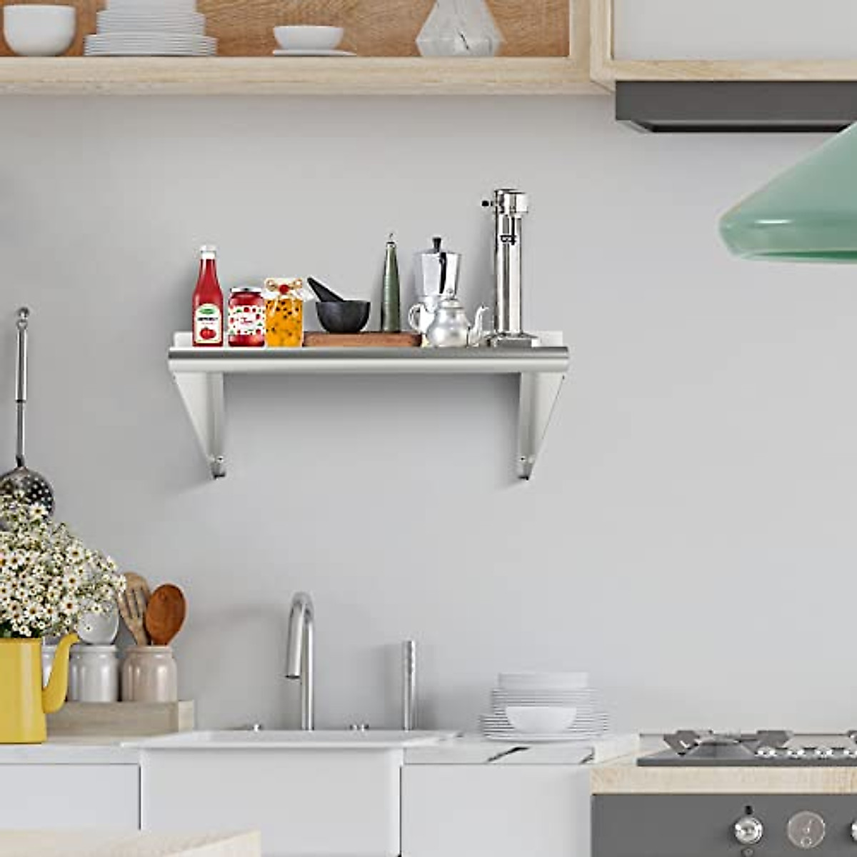 HOCCOT Wall Stainless Steel Shelf 12 x 24”, Heavy Duty 250 lb Metal Shelf, Commercial Wall Mounted Floating Shelving for Kitchen, Restaurant, Food Truck, Garage, Laundry Room