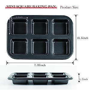 Yomvzake Brownie Pan, Black Mini Square Muffin Pan Nonstick 6-Cavity Small Cupcake Pan Individual Brownie Mold for Baking Brownie Muffin Cupcake Keto Fat Bombs, Great for Halloween, Christmas