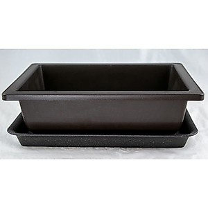 1 Pcs Rectangular Plastic Bonsai Training Pot + Tray Set 10"x 7.5"x 3" - Dark Brown