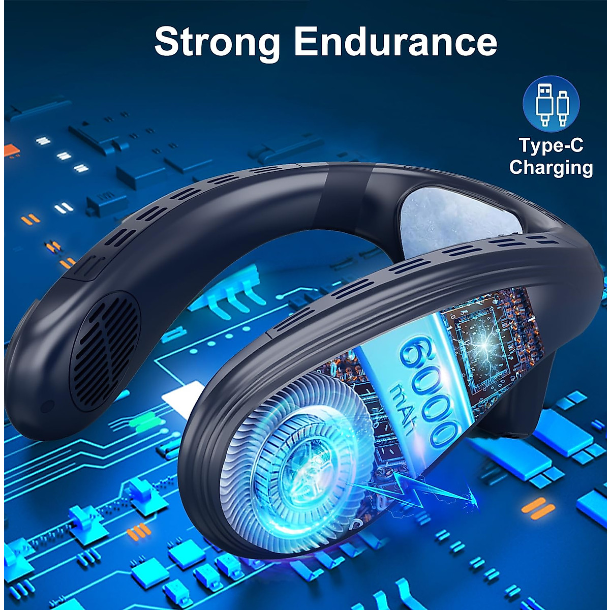 Neck Air Conditioner with Extra-large Cooling Plate, Portable Neck Fan 6000mAh Personal Cooling Travel Fan Innovative Back Air Outlet 3D Neck Cooler with LCD Display,3 Speeds/Refrigeration for Outdoor