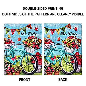 LAYOER Garden Flag 12.5 x 18 Inch Blue Bicycle Bunting Flower Basket Spring Summer Double sided Outdoor Courtyard Farmhouse small Decoration