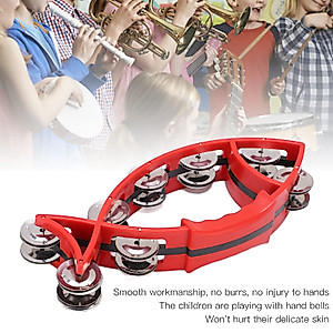Tambourines Double Row Tambourines Fish Shaped Tambourine Hand Bell Handbell Handheld Percussion Rhythm Instrument for Party Children Adults(Red)