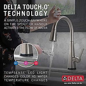Delta Faucet Lenta Touch Kitchen Faucet Brushed Nickel, Kitchen Faucets with Pull Down Sprayer, Kitchen Sink Faucet, Faucet for Kitchen Sink, Touch2O Technology, SpotShield Stainless 19802TZ-SP-DST