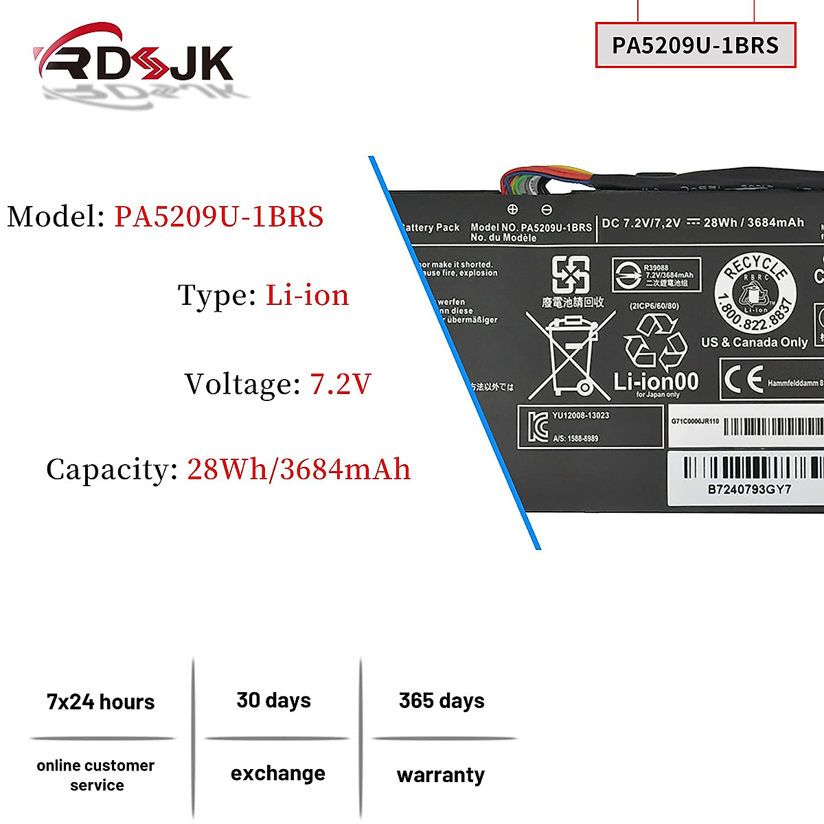PA5209U-1BRS Laptop Battery for Toshiba Satellite L10-B003 L10W-B L10W-C L10T L10W L15W-B L15W-B1208X L15W-B1302 L15W-B1310 Radius 11 L10W-C L10W-C-10C L10W-C-10H Serie P000627450 WSTBBT050O 7.2V 28Wh
