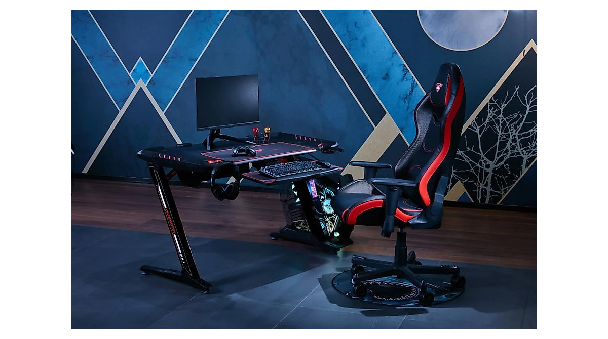 EUREKA Gaming Desk with LED Lights & Ergonomic Design
