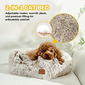 CATISM Cat Bed, Cat Cave for Indoor Cats, Soft Cat Dome, Self-Warming 2 in 1 Foldable Pet Cat House with Washable Cushioned Pillow Calming Fluffy Dog Beds for Small Dogs with Anti-Slip Bottom Brown