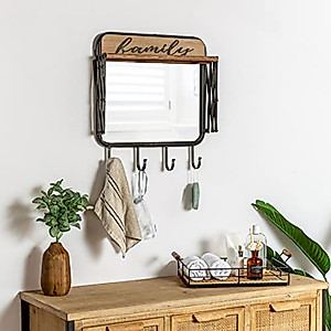 Wall Mirror Accordion Clothes Drying Rack, Laundry Wall Mount Retractable Towel Rack, 3 Bars, Mirror & 4 Hooks, Clothes Save Space Storage, Best for Laundry Room, Mudroom, Bathroom, Father's Day