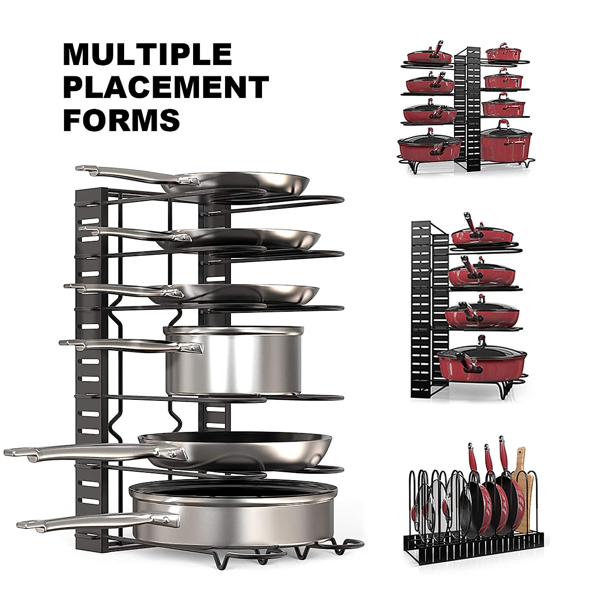 Pot cover frame, Pots and Pans Organizer，pot storage frame, retractable kitchen shelf, adjustable spacing, versatile tabletop for various pots and pans, perforated free sitting pot cover frame