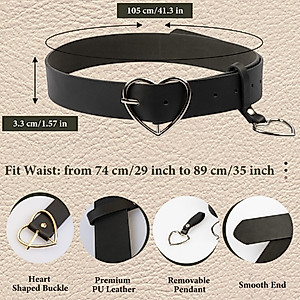 TXIN Heart-shaped Wide Black Belt with Silver Metal Buckle for Women Girls Students Jeans Shorts Ladies Dress