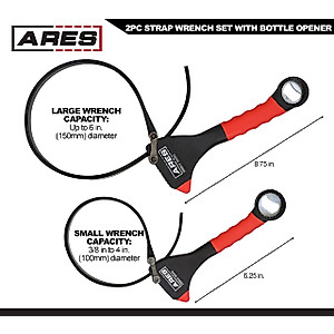 ARES 56034-2-Piece Rubber Strap Oil Filter Wrench Set - Adjustable Up to 4-inch and 6-inch Diameter - Non-Marring Slip Resistant Strap Wrench - Ergonomic TPR Handles
