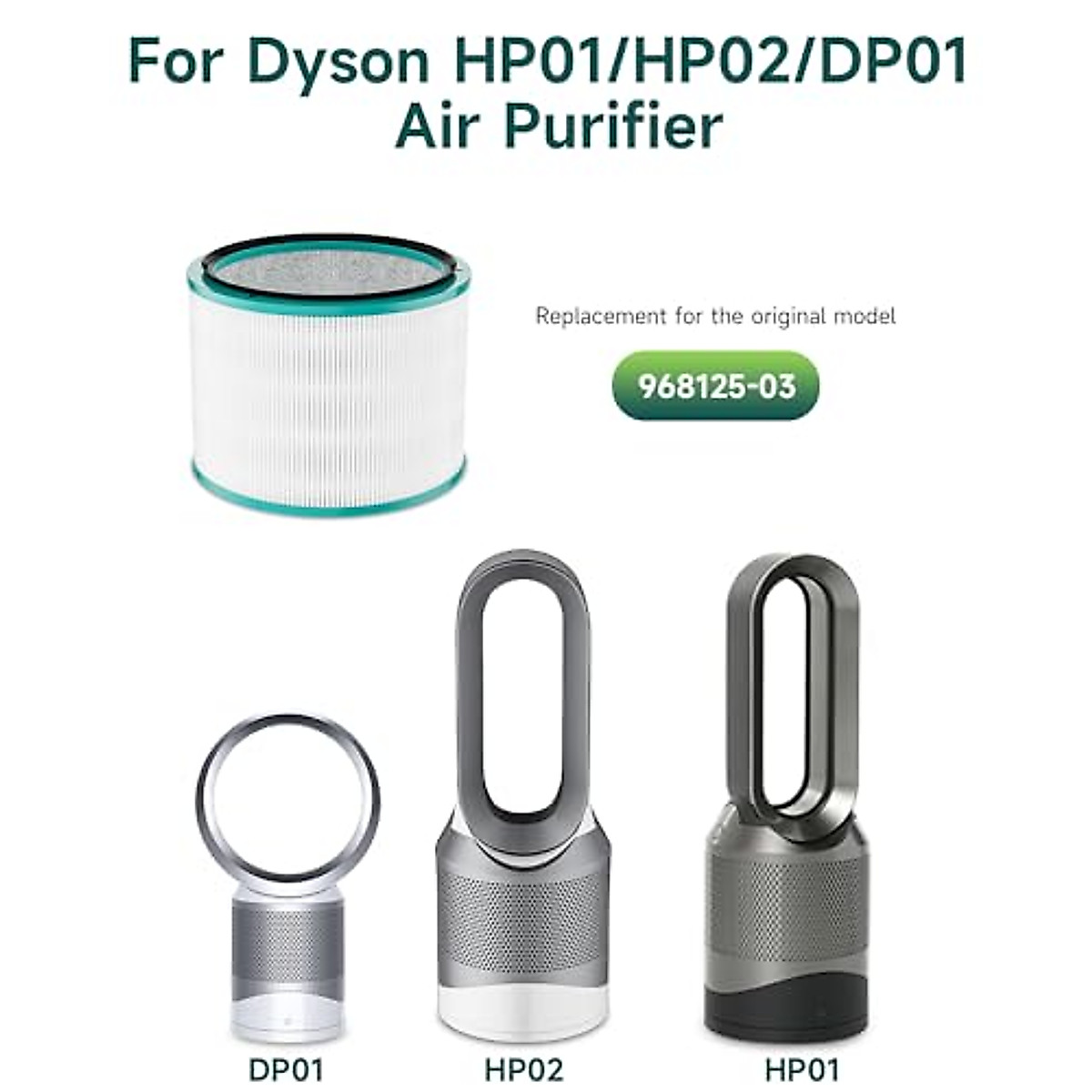 2-Pack HP01 HP02 Filter Replacement Kit Compatible with Dyson HP01/HP02/DP01 Air Purifier, H13 True HEPA Air Purifier Filter