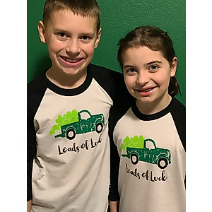 Bump and Beyond Designs Kids Loads of Luck Vintage Truck Cute St. Patrick's Day Shirt (Black 24 Months)